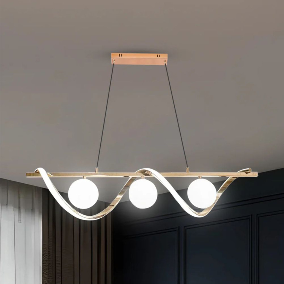 LUSTRA LED IRISA NEGRU+AURIU 45W/3000LM 2700K-6500K 3XG19 1000X210mm ...